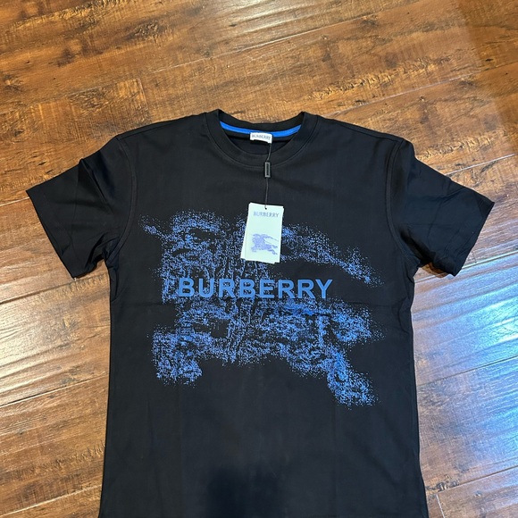 Burberry | Shirts | Burberry Black Tee With Blue Design | Poshmark
